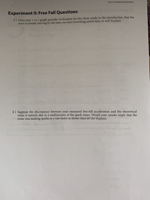 Solved Experiment II: Free Fall Data Units Displacement Δx | Chegg.com