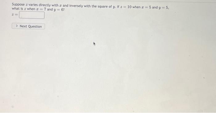 Solved Suppose z varies directly with x and inversely with | Chegg.com