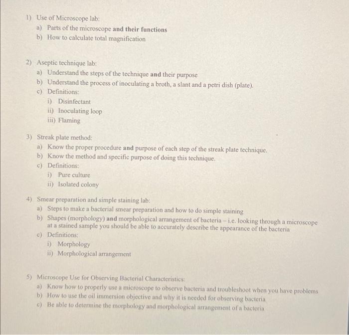 Solved 1) Use of Microscope lab: a) Parts of the microscope | Chegg.com