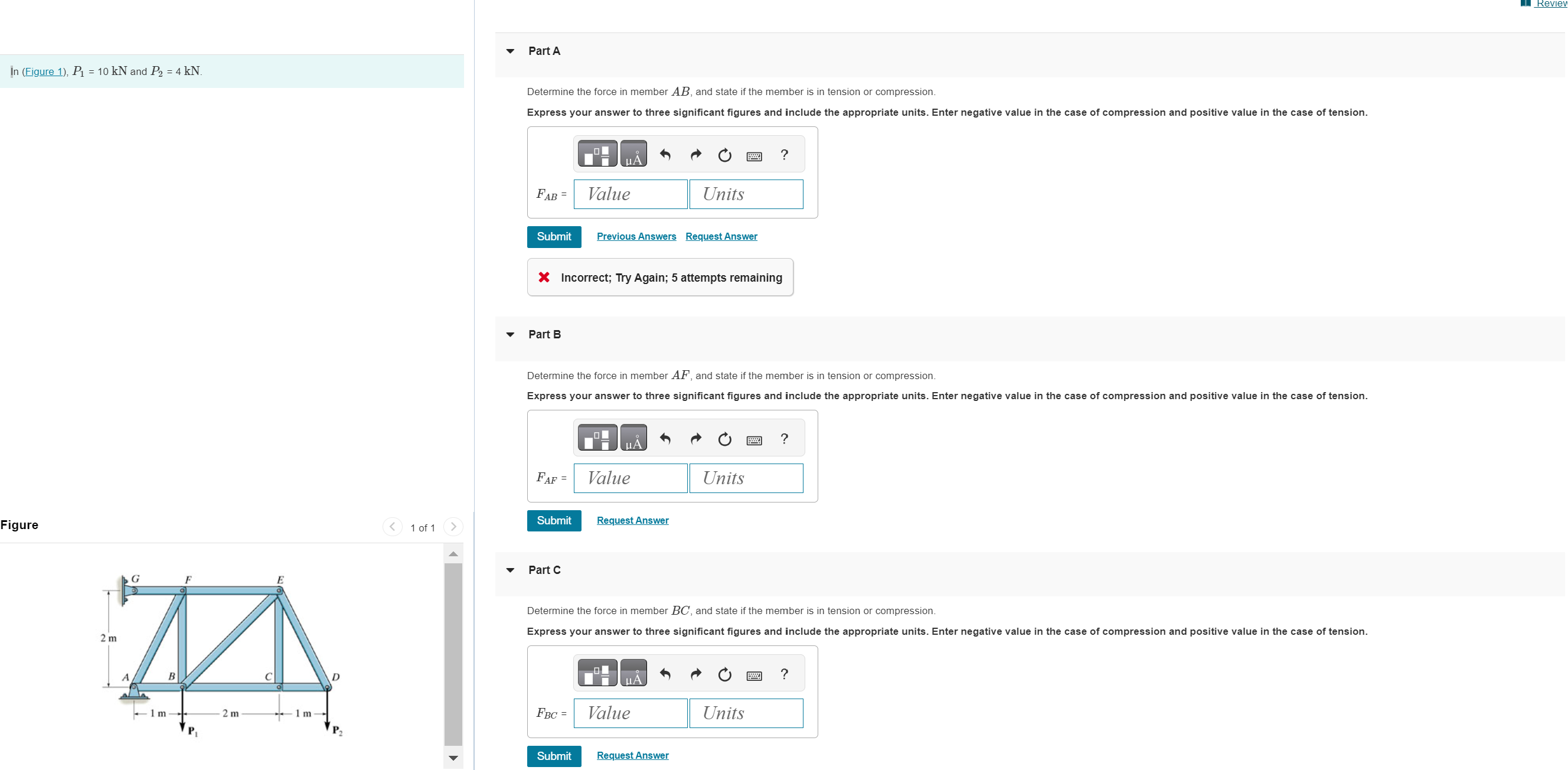 Solved In (Figure 1), P1=10kN ﻿and P2=4kN.Determine the | Chegg.com