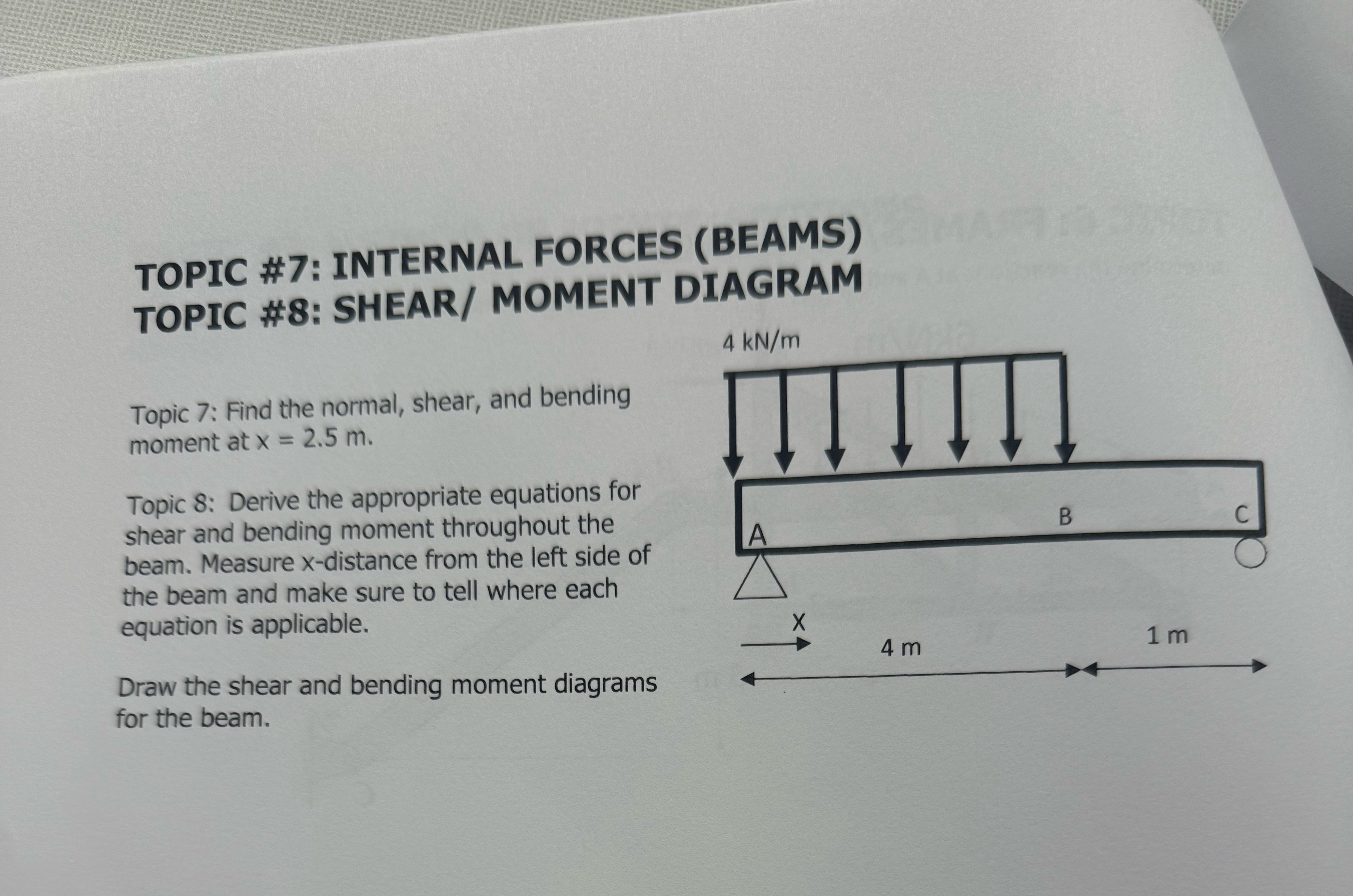 Topic 7 ﻿and 8TOPIC #7: INTERNAL FORCES (BEAMS) | Chegg.com