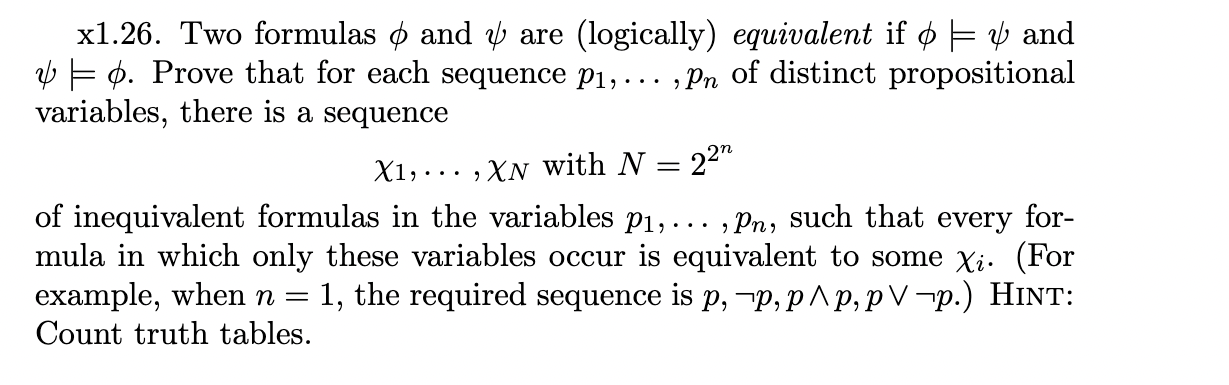 Solved x1.26. ﻿Two formulas φ ﻿and ψ ﻿are (logically) | Chegg.com