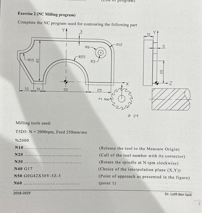 Solved Exercise 1 (NC turning Program) Complete the NC | Chegg.com