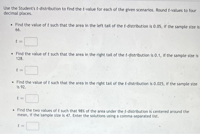 Solved Use the Student's t-distribution to find the t-value | Chegg.com