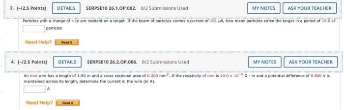Solved 2. [-/2.5 Points] DETAILS SERPSE10 26.1.OP.002. 0/2 | Chegg.com