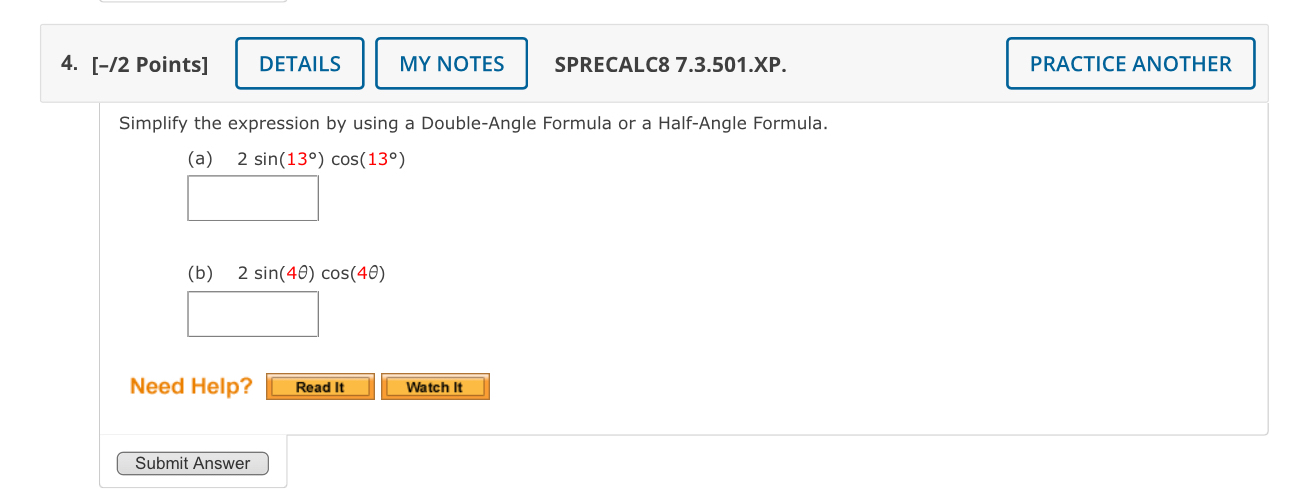 Solved [-/2 ﻿Points]SPRECALC8 7.3.501.XP.Simplify the | Chegg.com