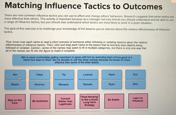 Matching Influence Tactics to Outcomes There are nine | Chegg.com