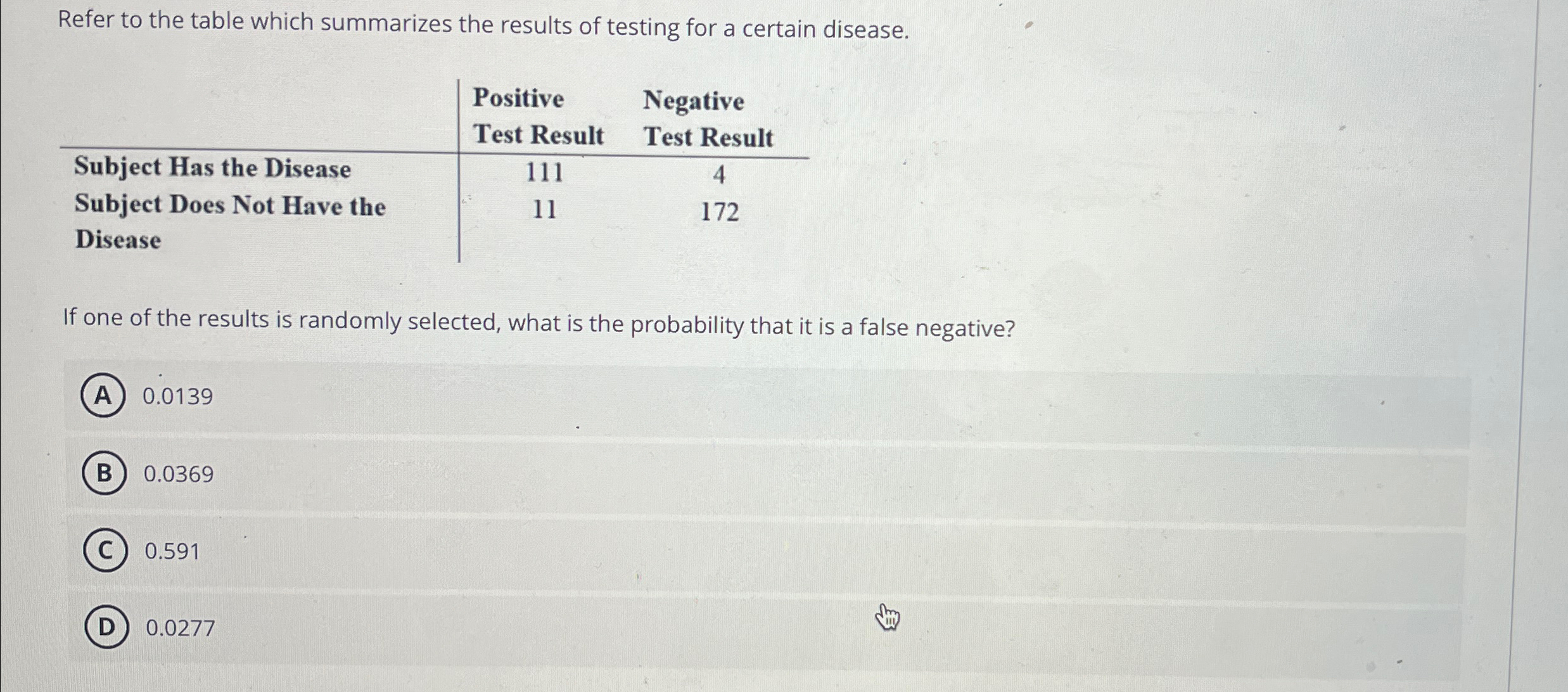 Solved Refer to the table which summarizes the results of | Chegg.com