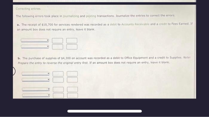 Solved The following errors took place in journalizing and | Chegg.com