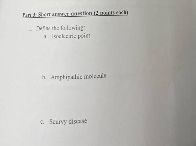 Solved Part 3: Short answer question ( 2 points each) 1. | Chegg.com Solved Part 3: Short answer question ( 2 points each) 1. | Chegg.com