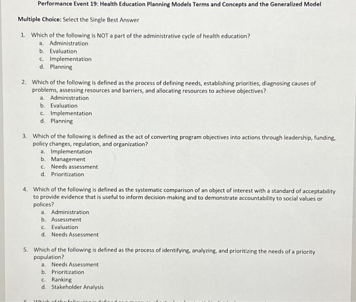 Solved Performance Event 19: Health Education Planning | Chegg.com