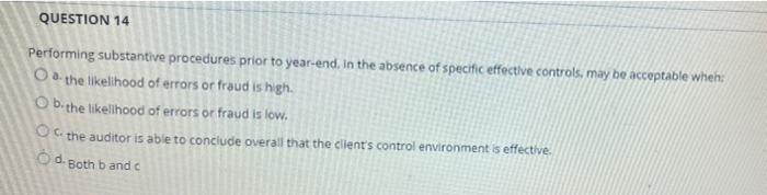 Solved QUESTION 14 Performing substantive procedures prior | Chegg.com