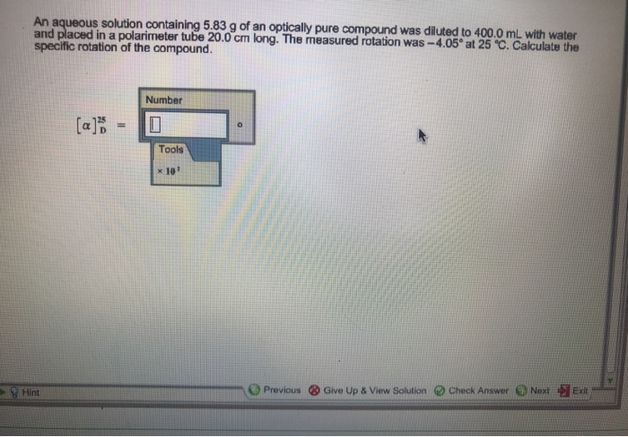 Solved An aqueous solution containing 5.83 g of an optically | Chegg.com