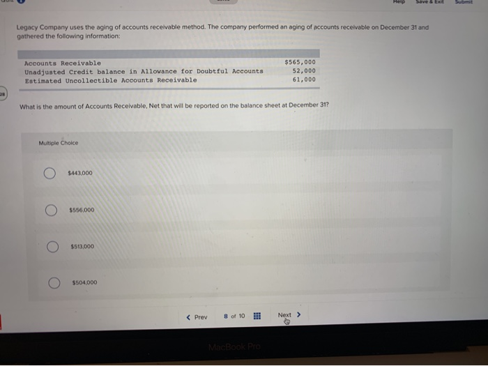 Solved Help Save & Exit Legacy Company uses the aging of | Chegg.com