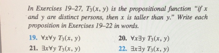 Solved In Exercises 19-27, T3(x, y) is the propositional | Chegg.com