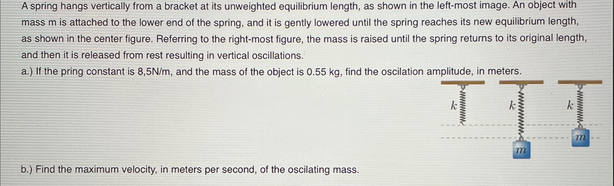 Solved by an EXPERT A spring hangs vertically from a bracket at its | Chegg.com
