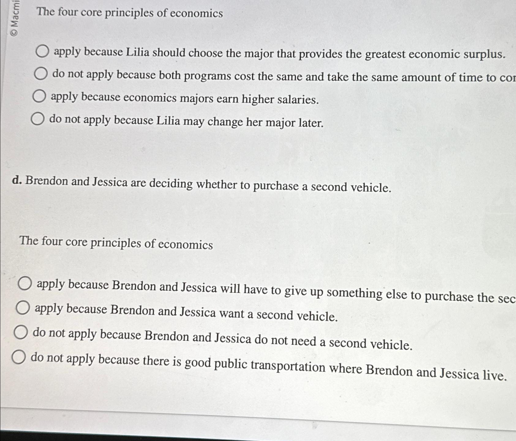 Solved The four core principles of economicsapply because | Chegg.com