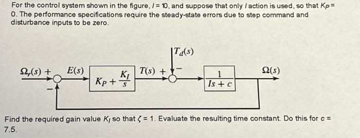 Solved For the control system shown in the figure, I=10, and | Chegg.com