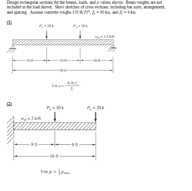 Solved Design rectangular sections for the beams, loads, and | Chegg.com
