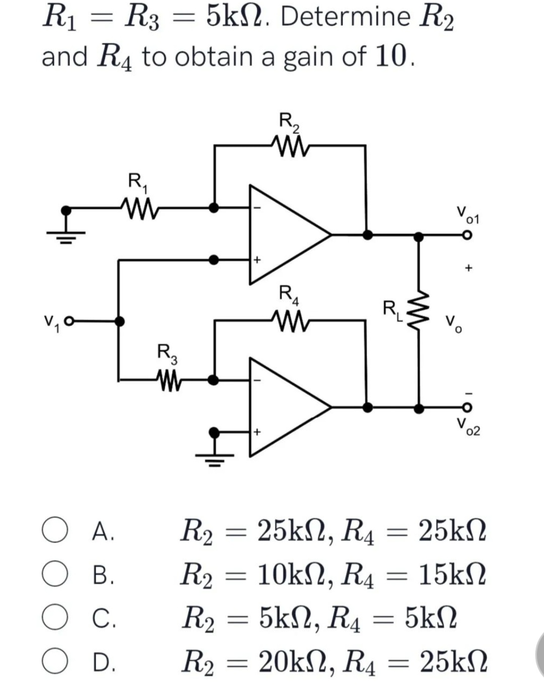 Solved Determine R2and R4 ﻿to obtain a gain of 10 . | Chegg.com