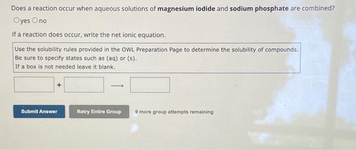 Solved Use the solubility rules provided in the OWL | Chegg.com