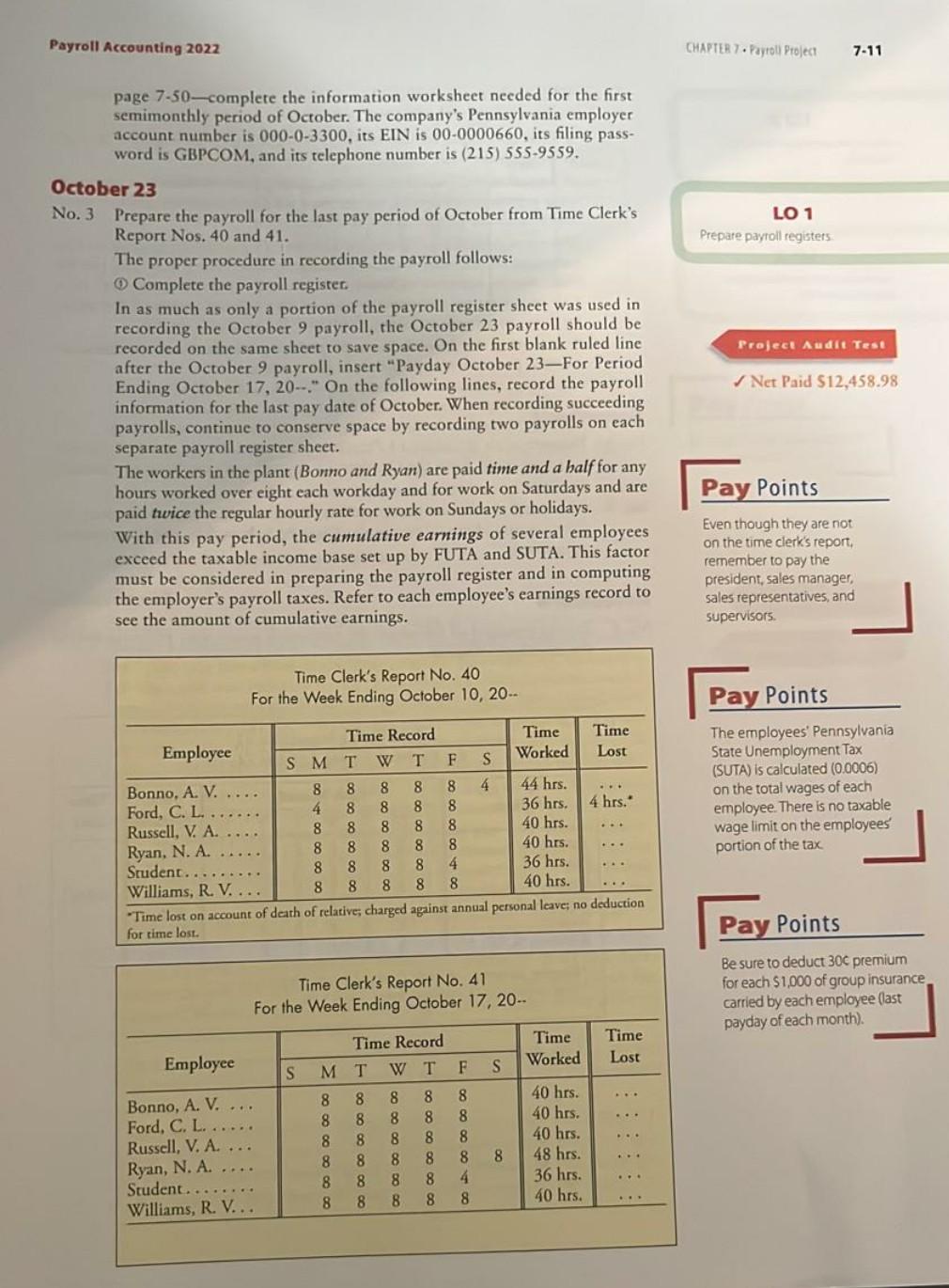 Solved 2. In completing the time record columns of the | Chegg.com