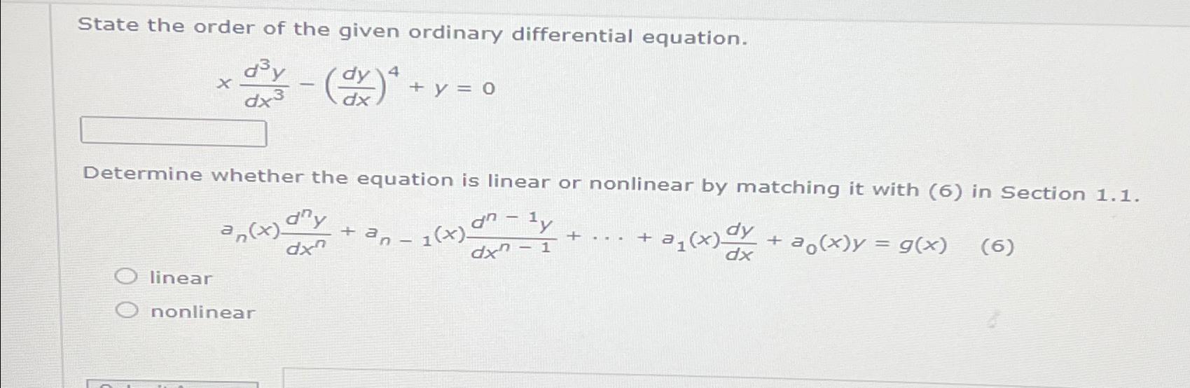 Solved State The Order Of The Given Ordinary Differential