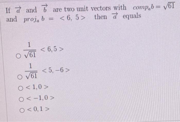 Solved If ū and 7 are two unit vectors with compab = 61 and | Chegg.com
