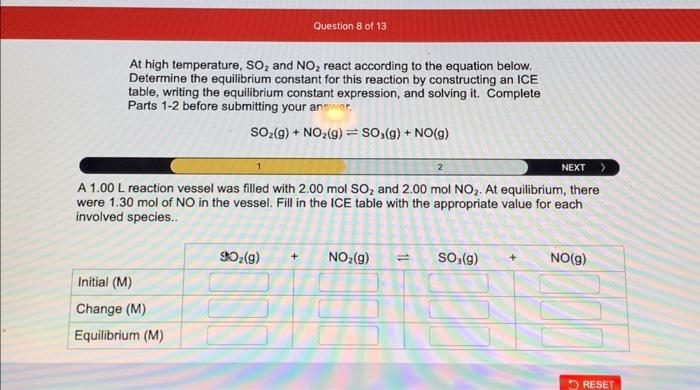 Solved At high temperature, SO2 and NO2 react according to | Chegg.com