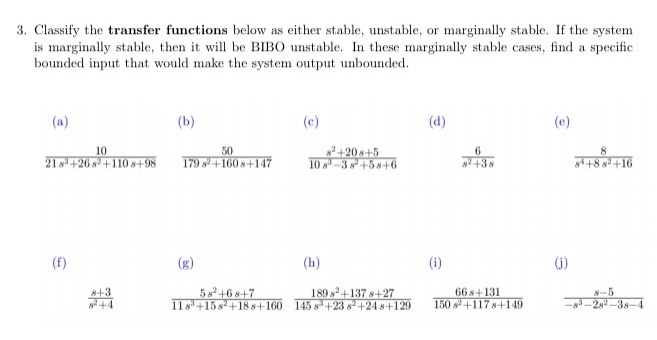 Solved 3. Classify the transfer functions below as either | Chegg.com