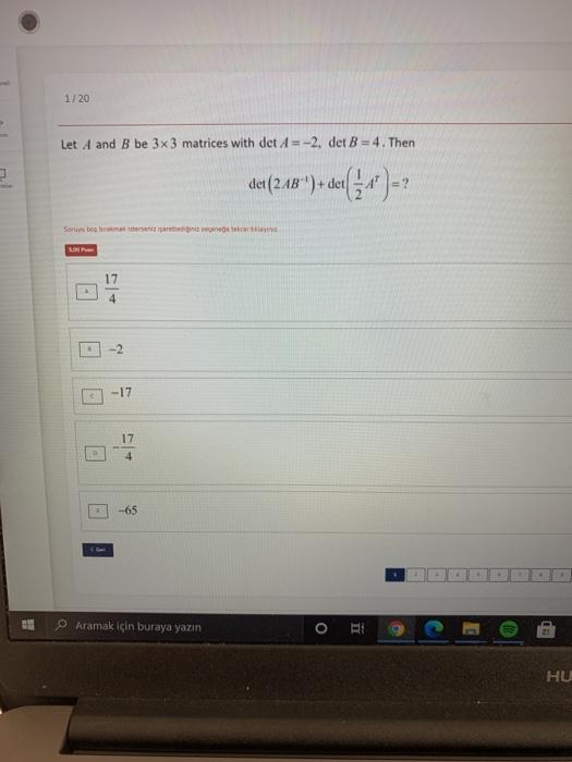 Solved 1/20 Let A and B be 3x3 matrices with det 4 = -2, det | Chegg.com