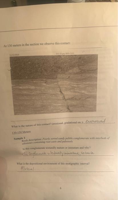 Solved At 130 meters in the section we observe this contact: | Chegg.com