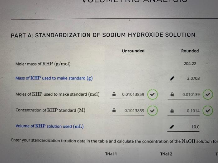 Solved PART A: STANDARDIZATION OF SODIUM HYDROXIDE SOLUTION | Chegg.com