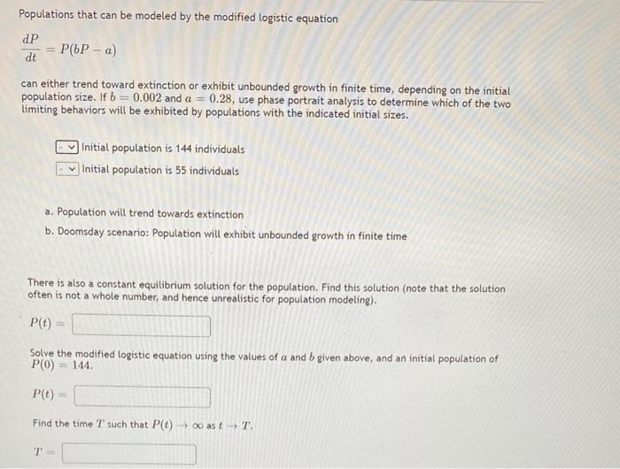 Solved Populations That Can Be Modeled By The Modified