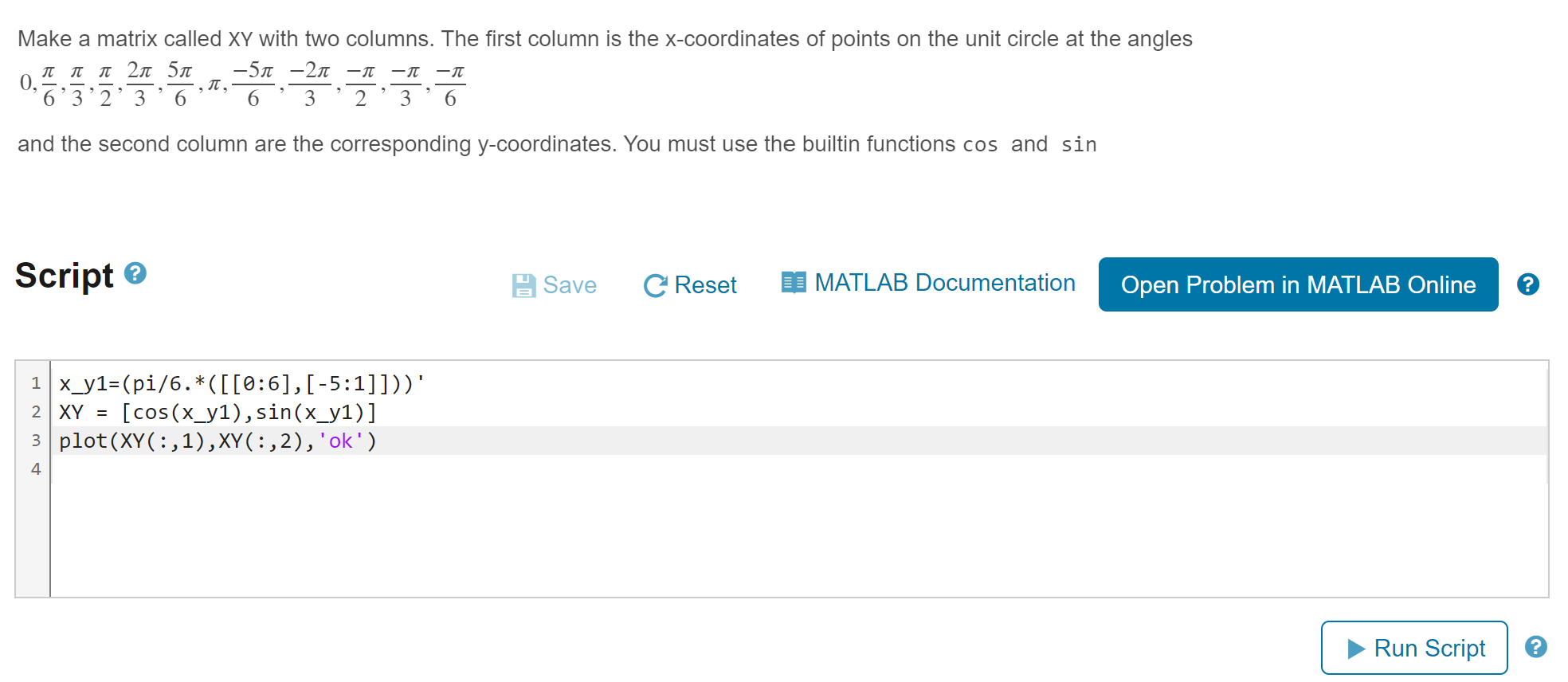 Solved Matlab Problem Make A Matrix Called Xy With Two 3177