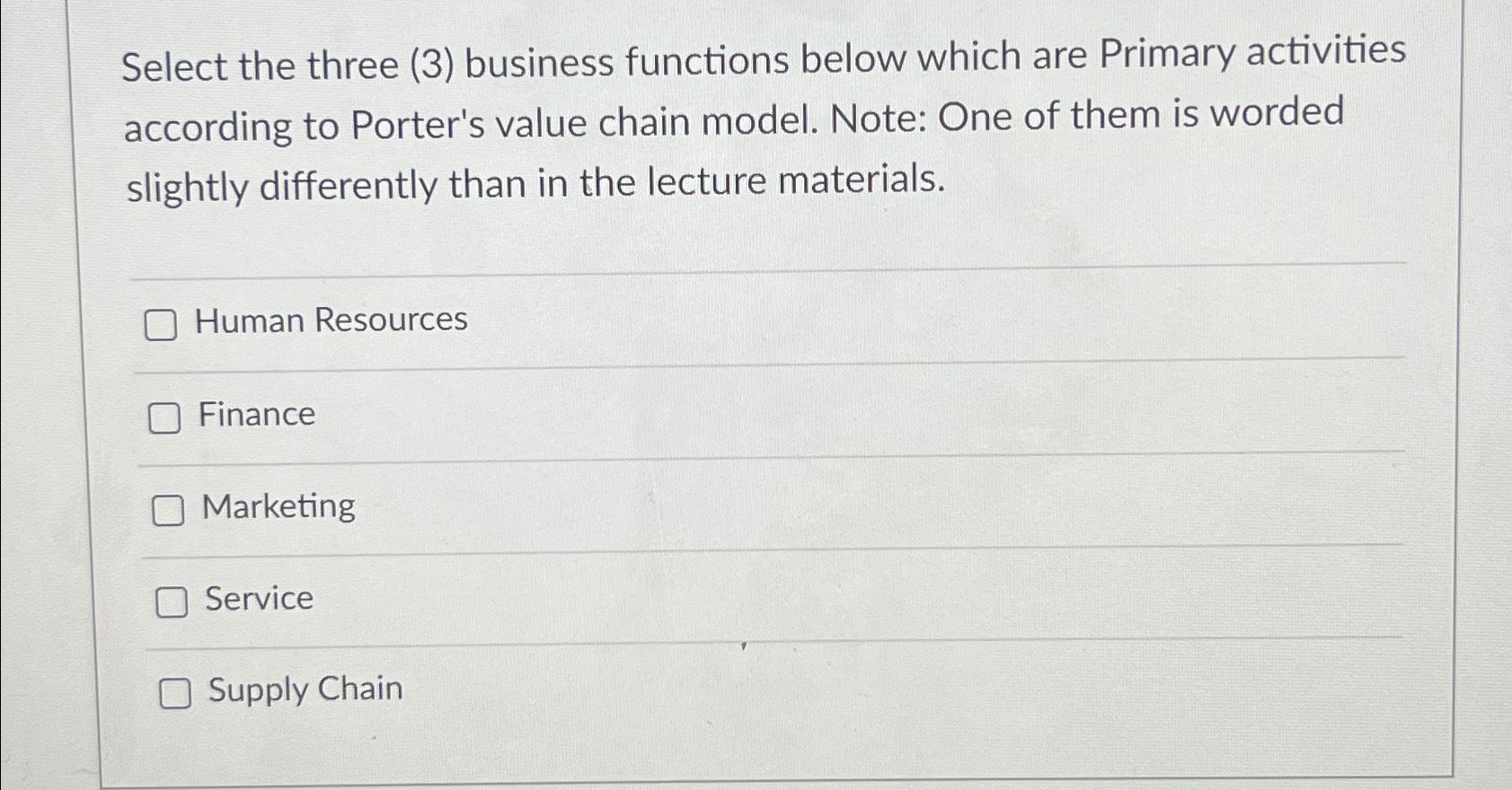 Solved Select the three (3) ﻿business functions below which | Chegg.com