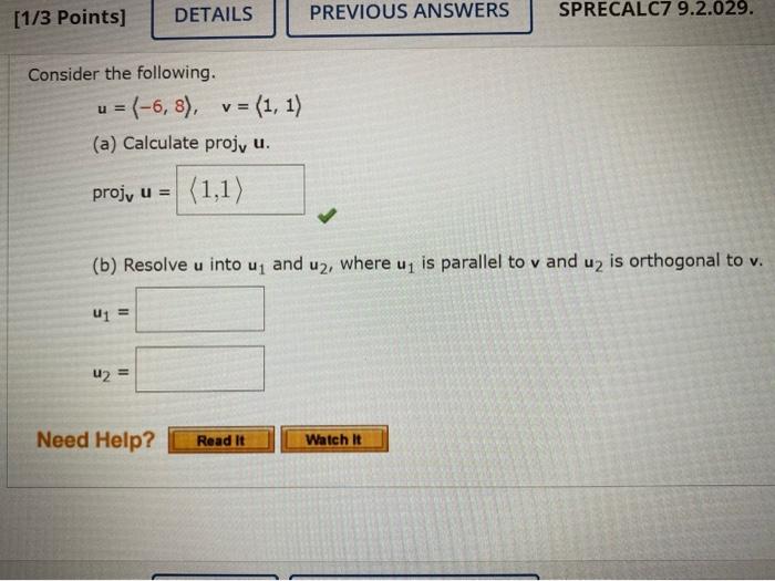 Solved Consider the following. u= −6,8 ,v= 1,1 (a) | Chegg.com