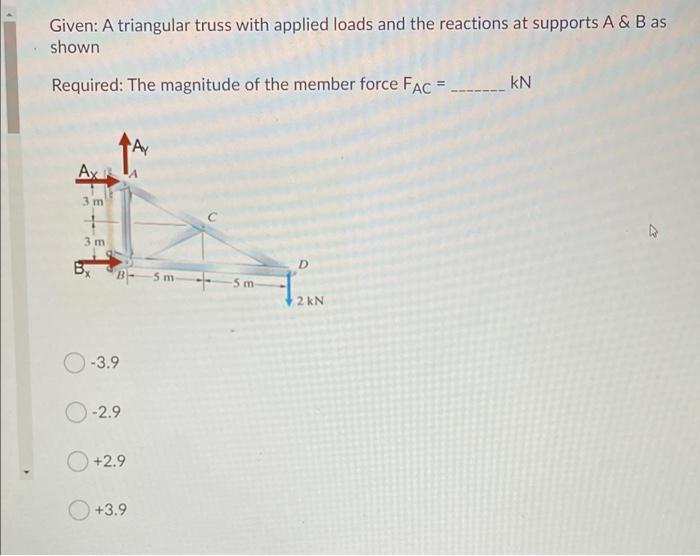 Solved Given: A triangular truss with applied loads and the | Chegg.com