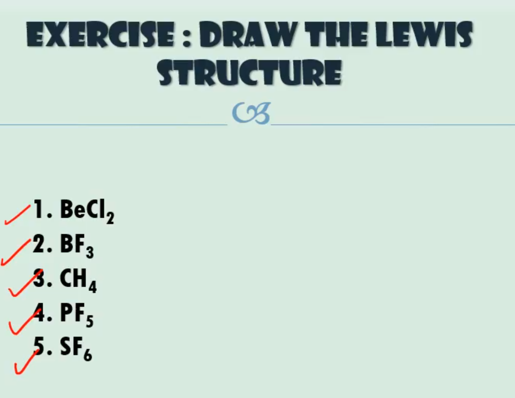 Solved EXERCISE : DRAW THE LEWIS STRUCTURE os 1. BeCl2 2. | Chegg.com