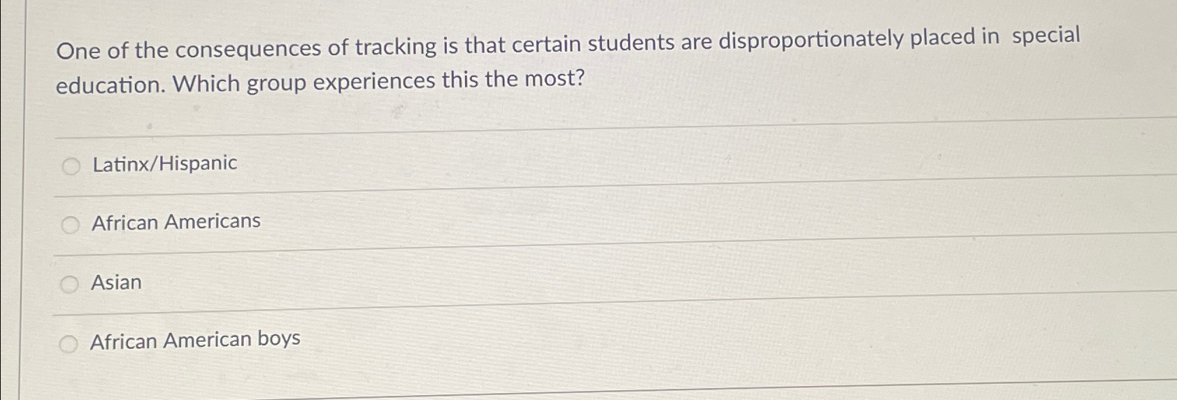Solved One of the consequences of tracking is that certain | Chegg.com