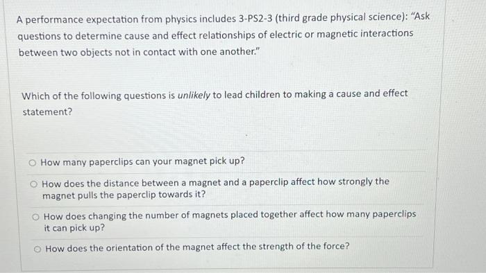 A performance expectation from physics includes | Chegg.com