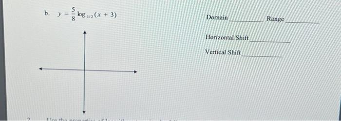 y=85log1/2(x+3) Domain Range Horizontal Shift | Chegg.com