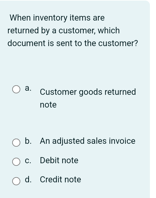 Solved When inventory items are returned by a customer, | Chegg.com