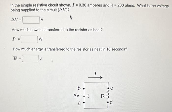 Solved In the simple resistive circuit shown, I=0.30 amperes | Chegg.com