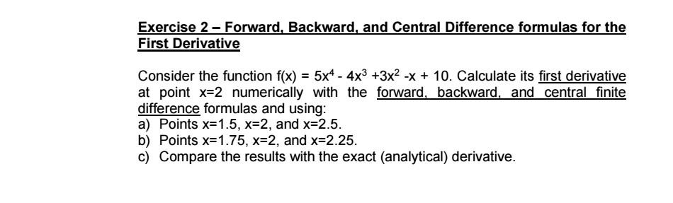 Solved Exercise 2 - Forward, Backward, and Central | Chegg.com