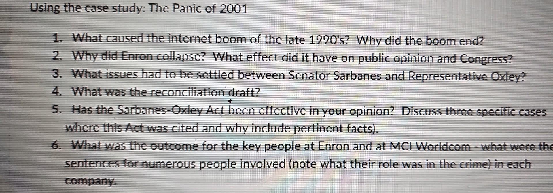 Solved Using the case study: The Panic of 2001 1. What | Chegg.com