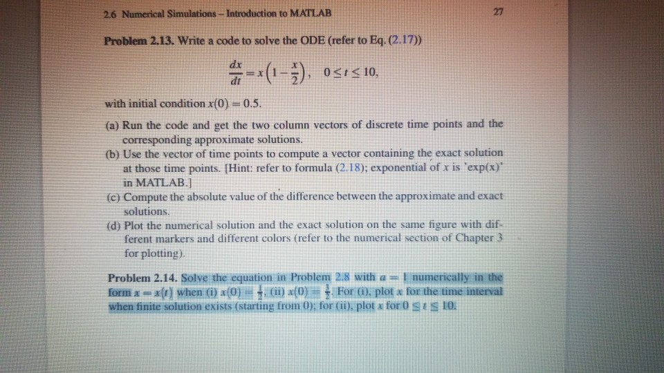 Solved 26 Numerical Simulations - Introduction to MATLAB 27 | Chegg.com