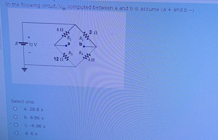 Solved In the folowing circuit, Vth ﻿computed between a and | Chegg.com