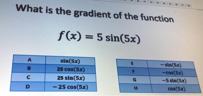 Solved What is the gradient of the function f(x) = 5 sin(5x) | Chegg.com