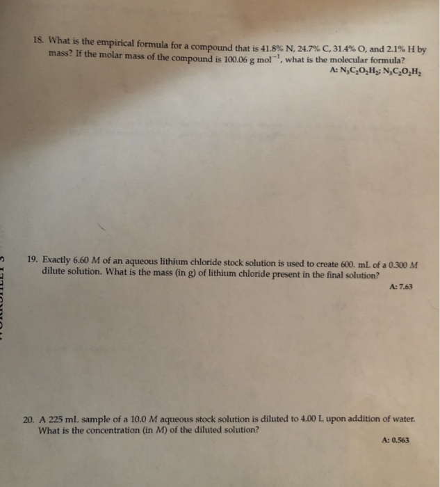 Solved 1. What is the molecular mass (in amu) and molar mass | Chegg.com